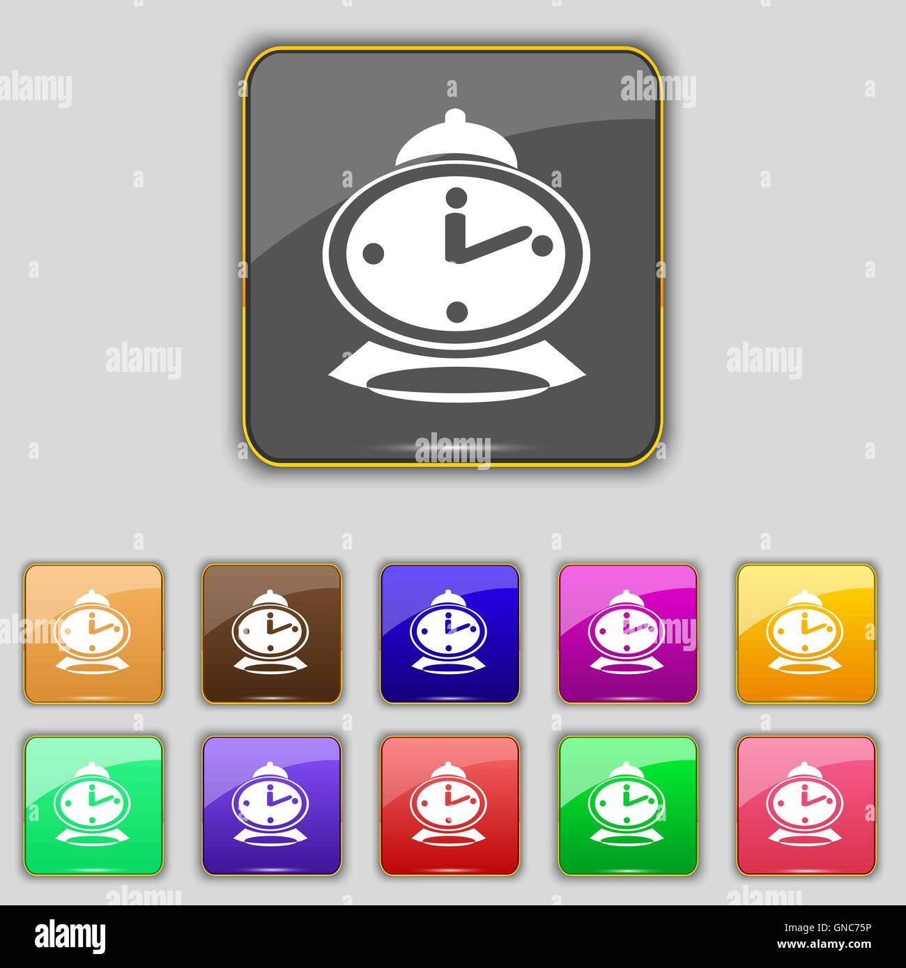 alarm clock icon sign. Set with eleven colored buttons for your site ...