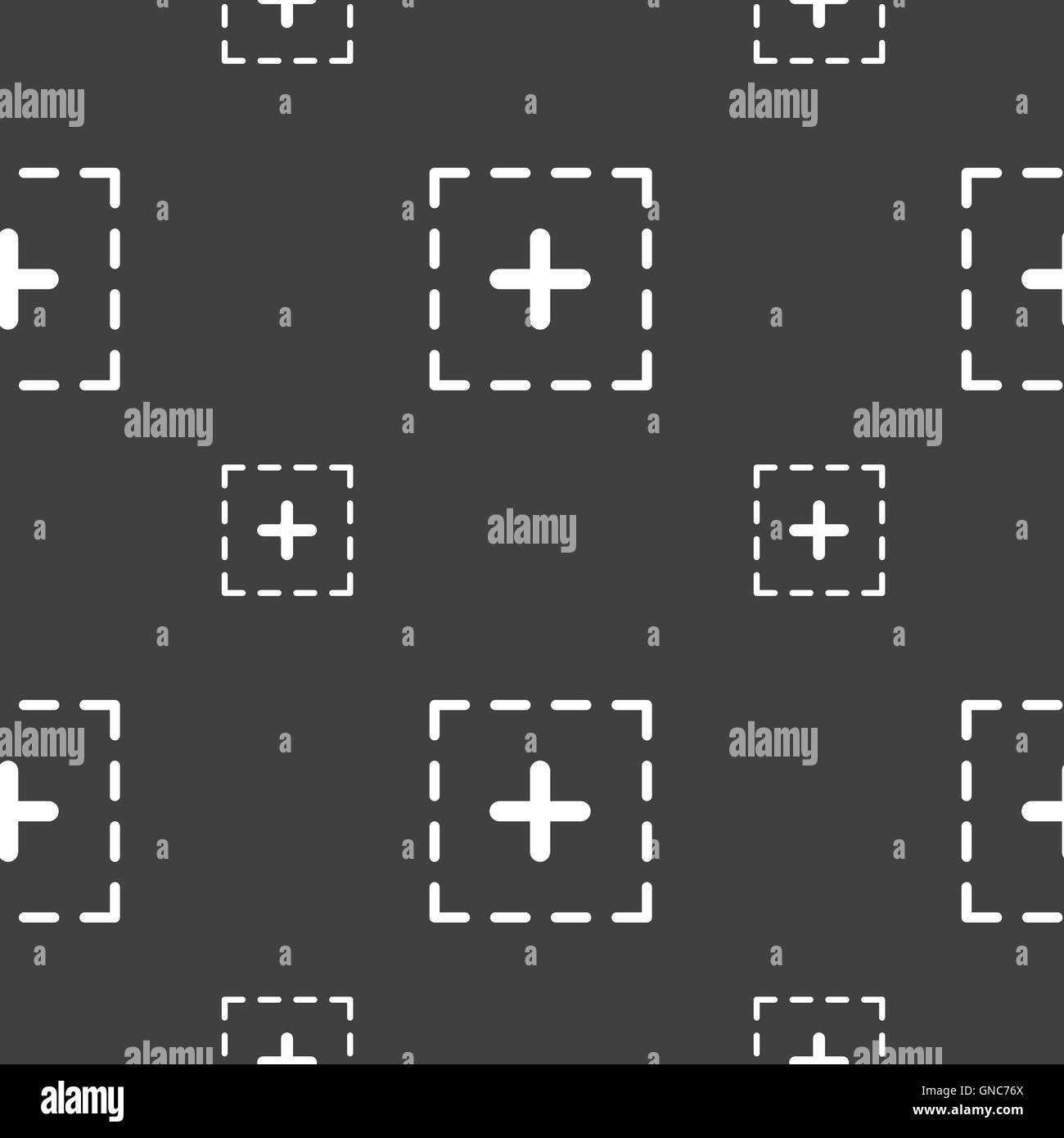 Plus in square icon sign. Seamless pattern on a gray background. Vector ...