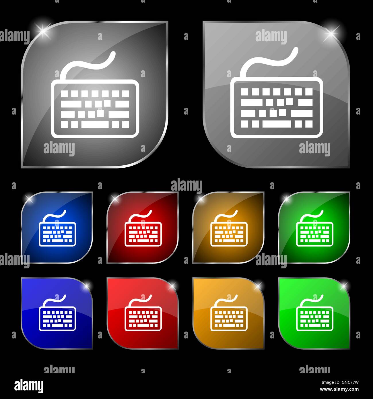 Keyboard icon sign. Set of ten colorful buttons with glare. Vector ...
