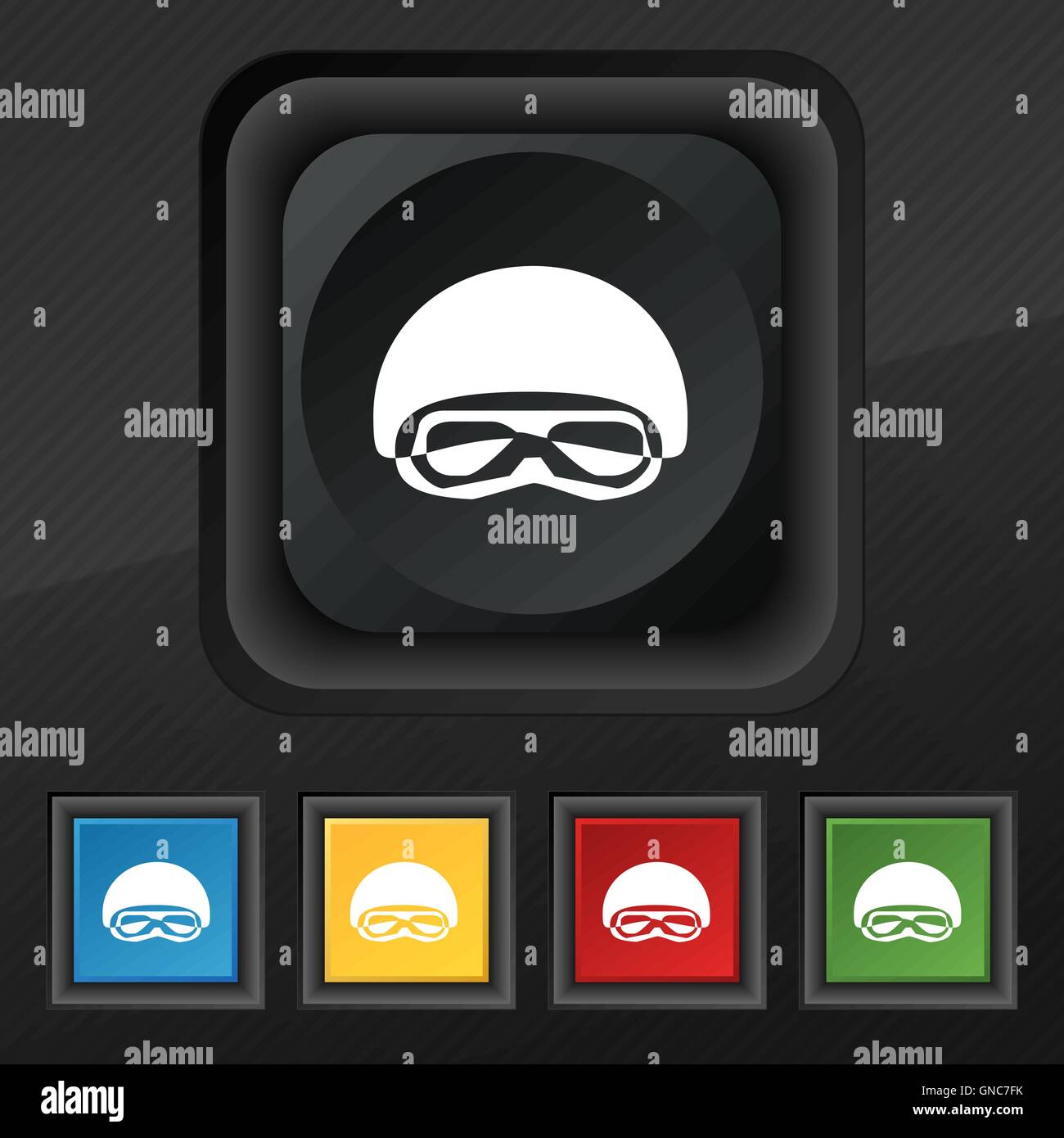 In a ski masks, snowboard ski goggles, diving mask icon symbol. Set of ...