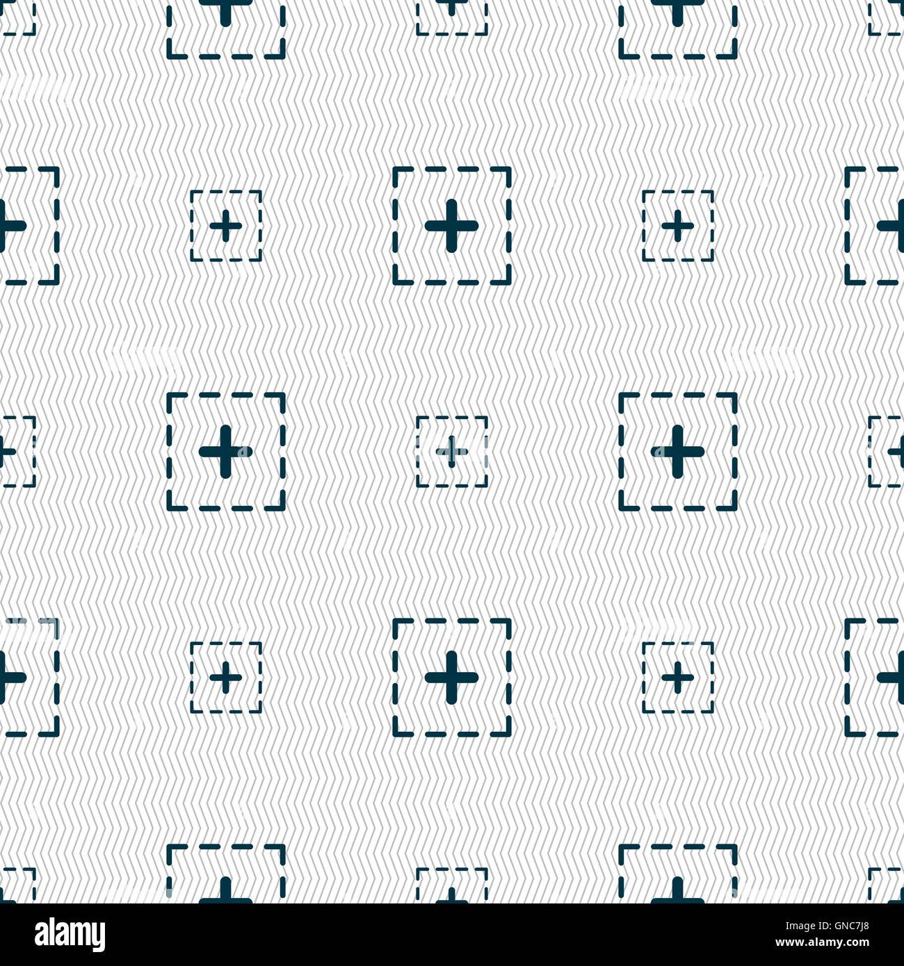 Plus in square icon sign. Seamless pattern with geometric texture ...