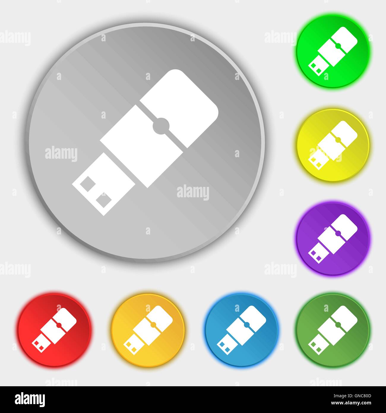 USB flash icon sign. Symbol on eight flat buttons. Vector Stock Vector ...