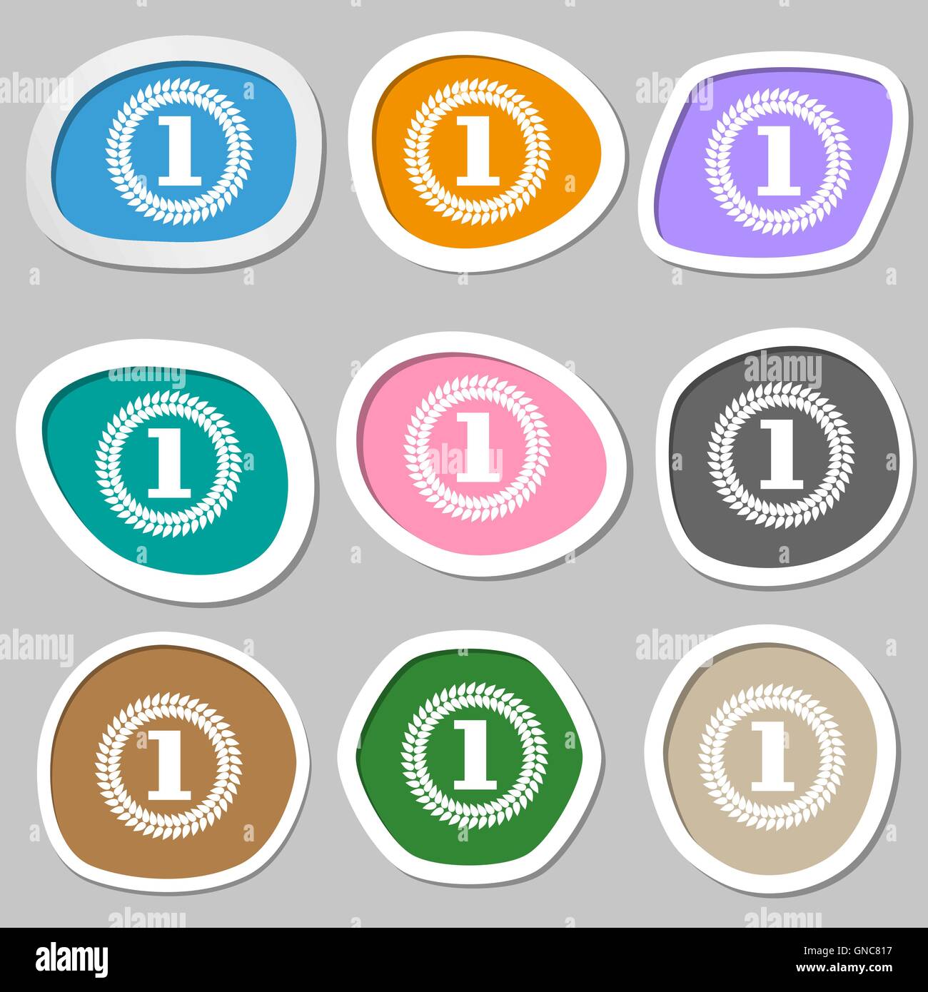 Medal, award, first symbols. Multicolored paper stickers. Vector Stock ...