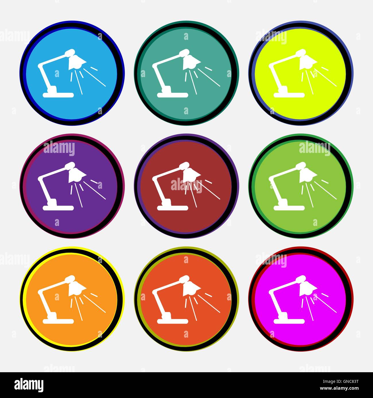 Reading-lamp icon sign. Nine multi colored round buttons. Vector Stock ...