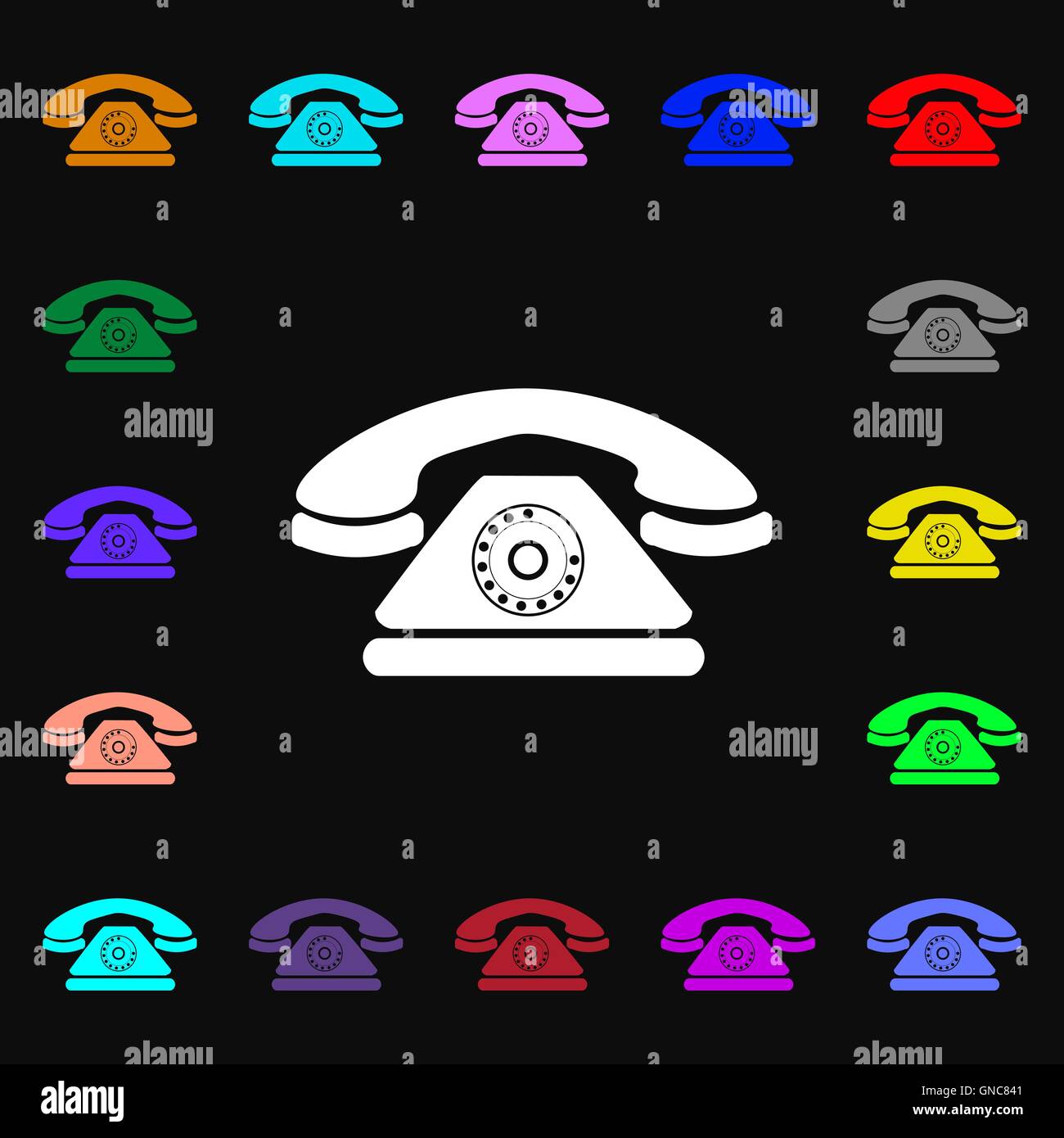 Retro telephone icon sign. Lots of colorful symbols for your design ...