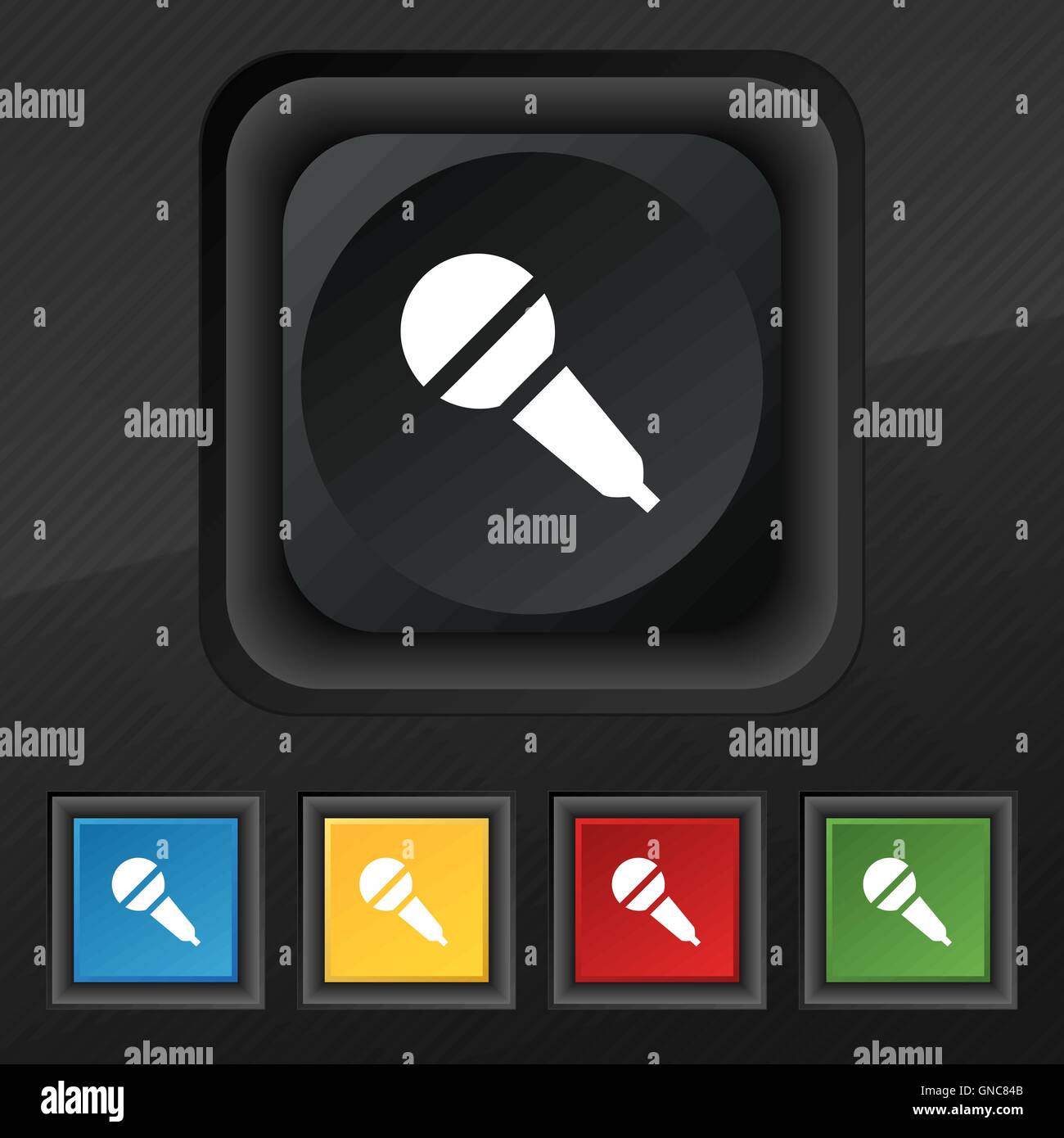 Microphone icon symbol. Set of five colorful, stylish buttons on black ...
