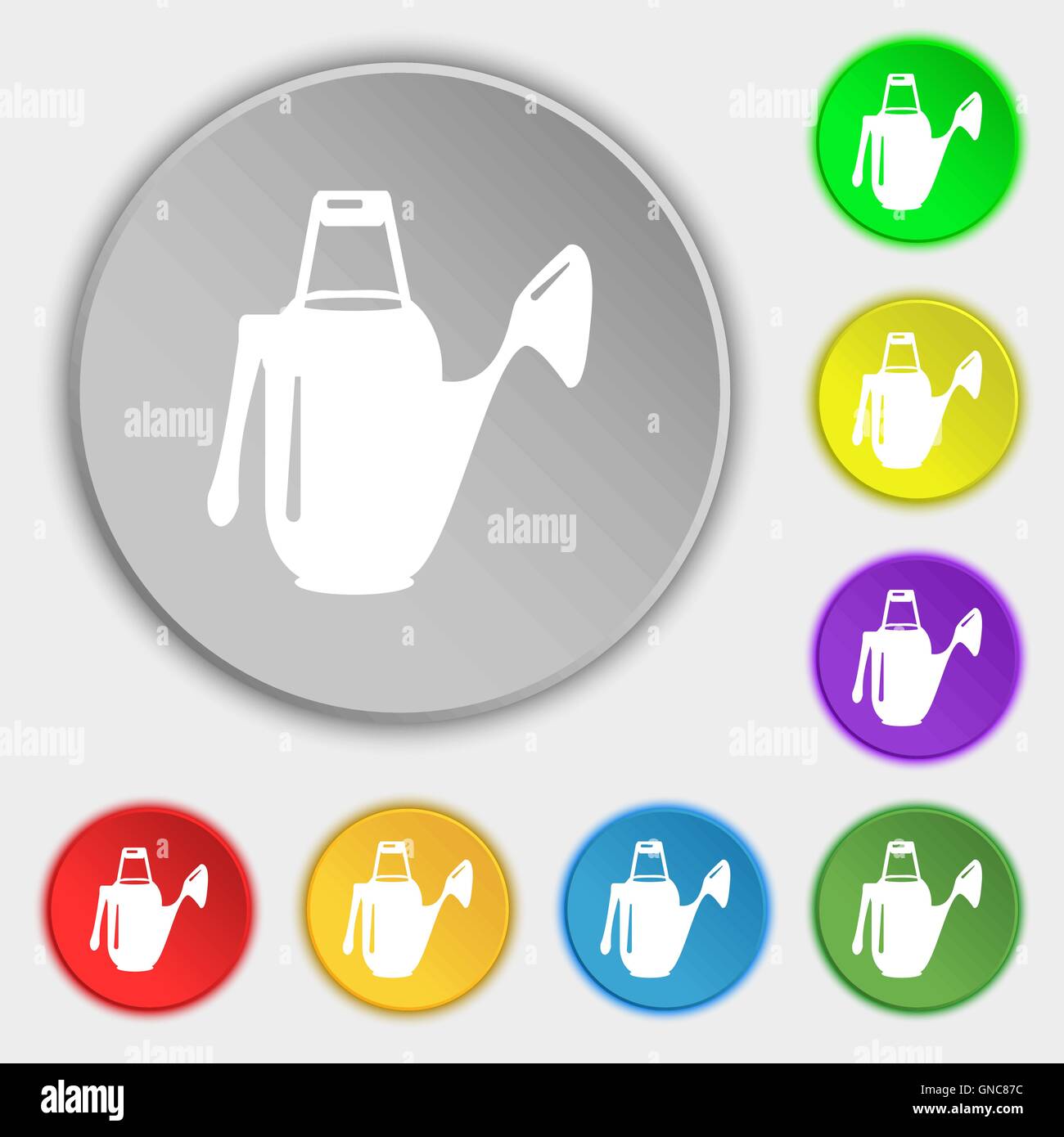 Watering can icon sign. Symbol on eight flat buttons. Vector Stock ...