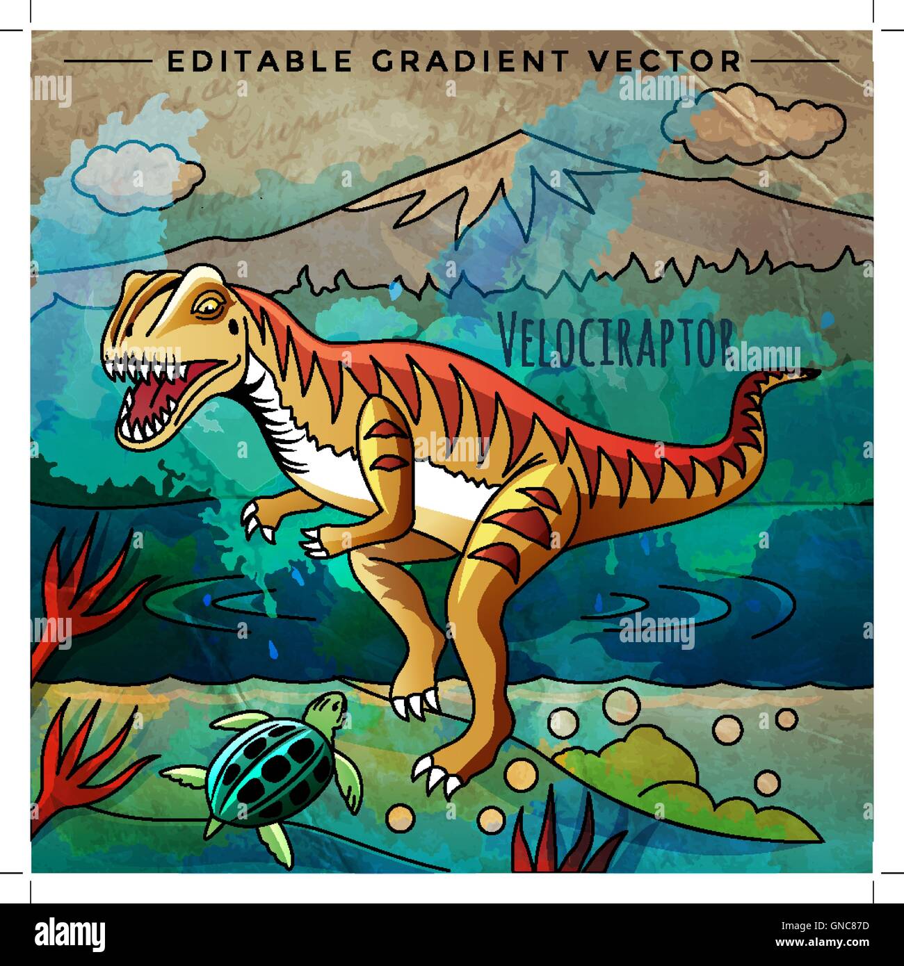 Dinosaur in the habitat. Vector Illustration Of Velociraptor Stock ...