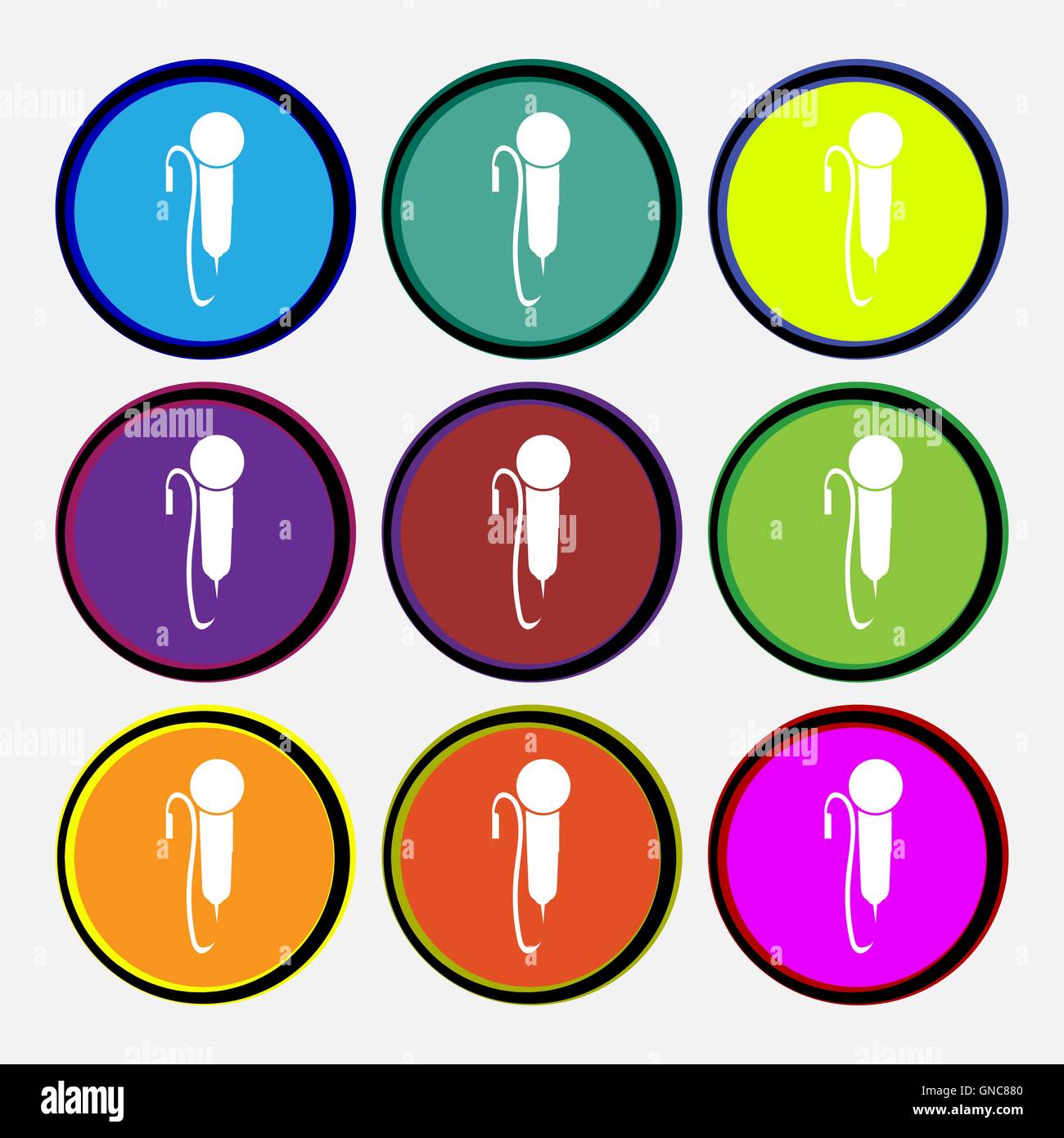 microphone icon sign. Nine multi colored round buttons. Vector Stock ...