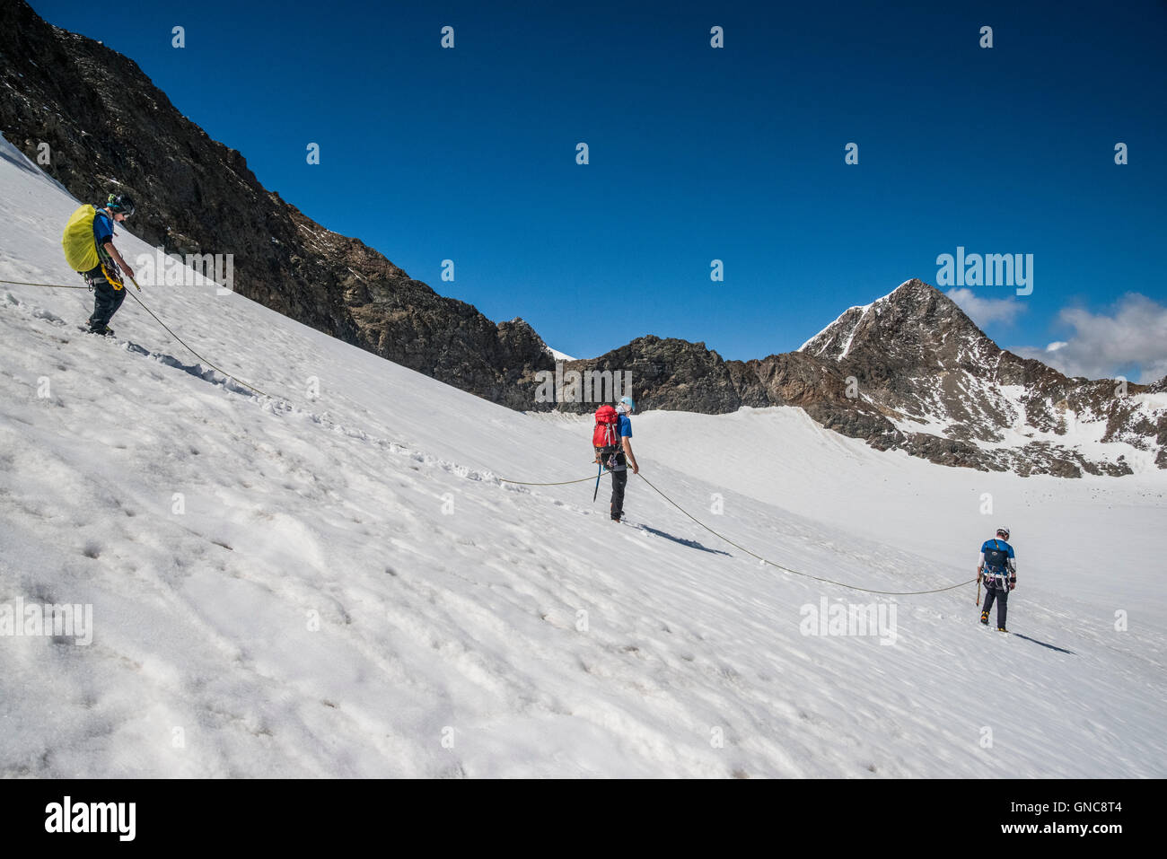 The Stubai Alps. Young people learning alpine climbing Stock Photo - Alamy