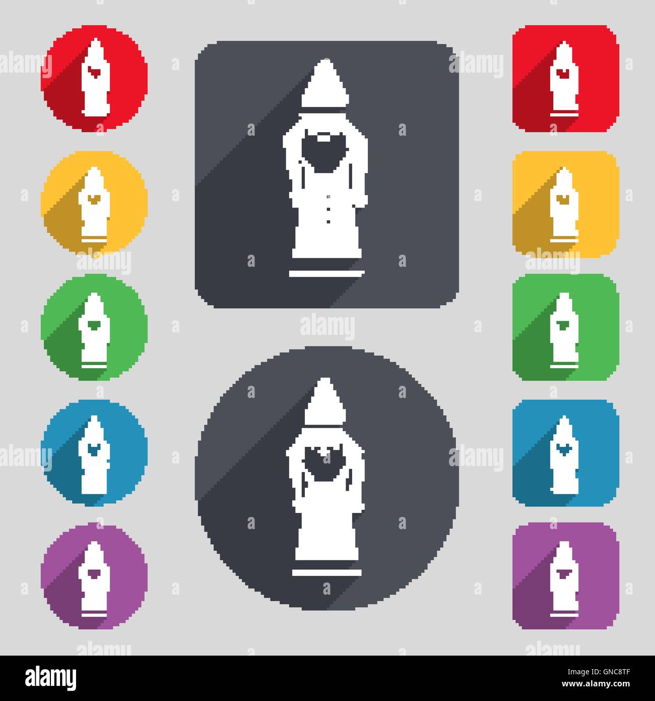 Santa Claus icon sign. A set of 12 colored buttons and a long shadow ...
