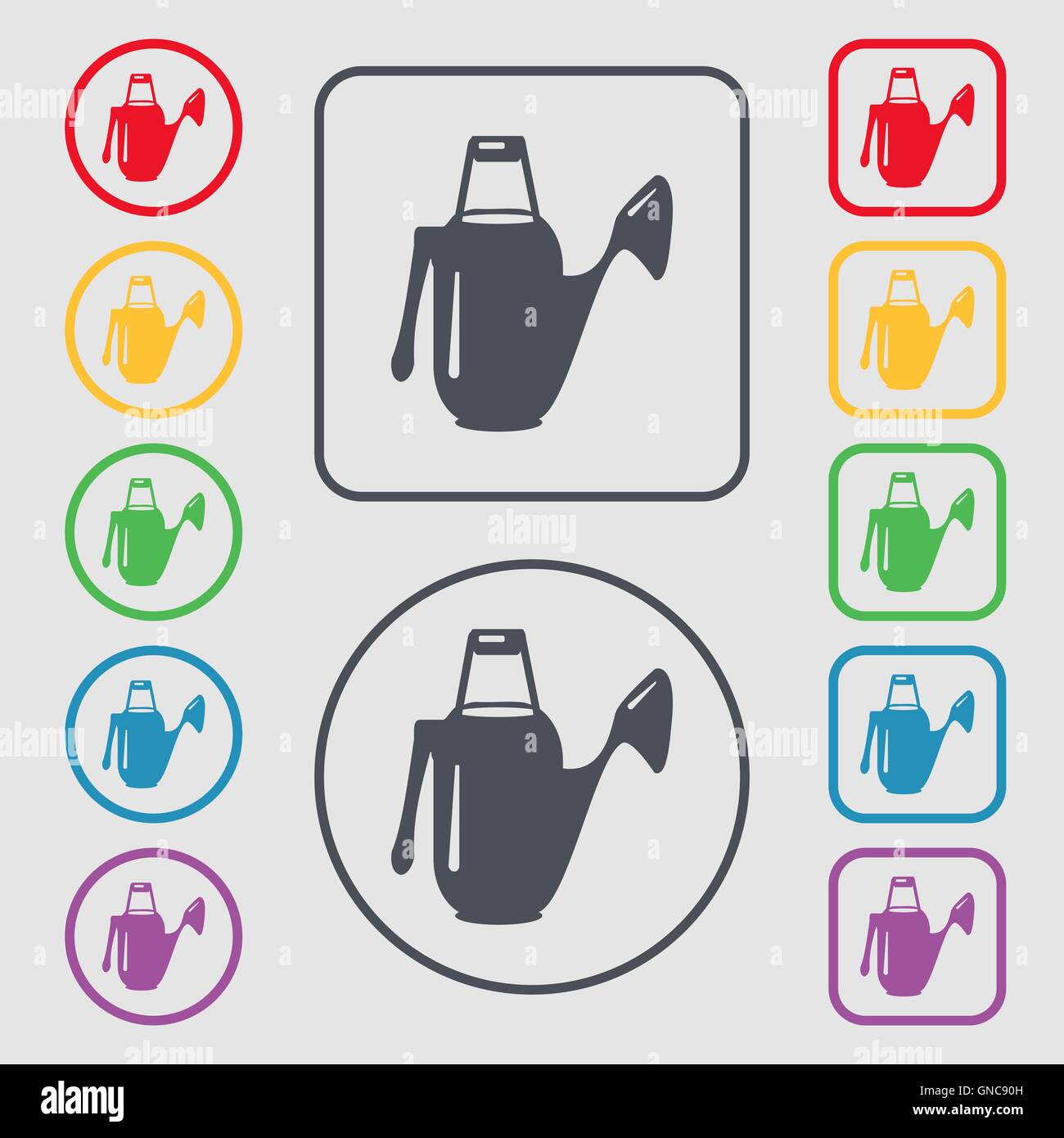 Watering can icon sign. symbol on the Round and square buttons with ...