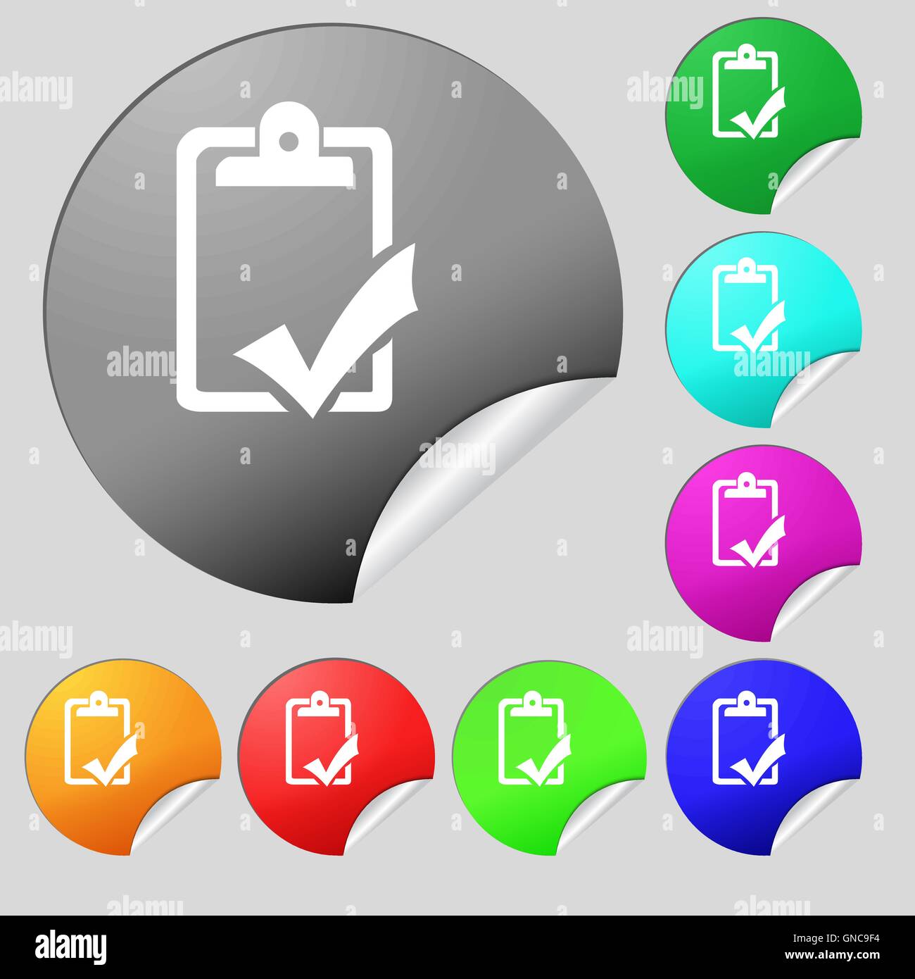 Document grammar control, Test, work complete icon sign. Set of eight ...