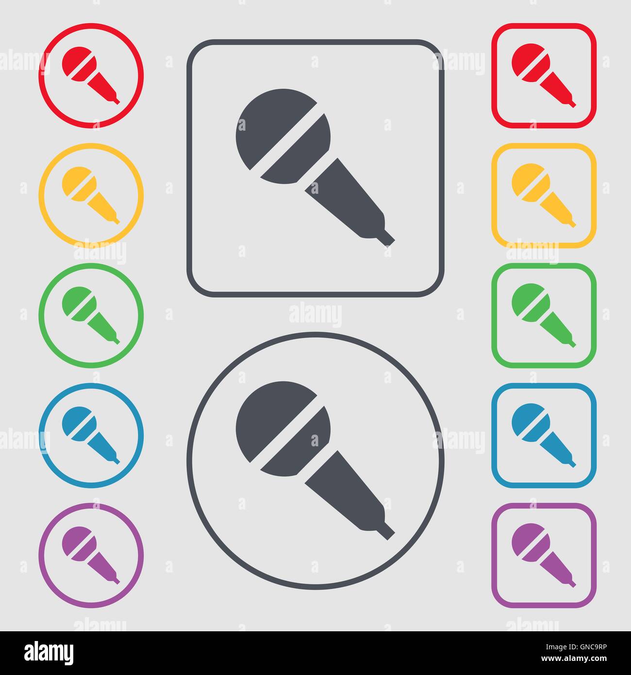 Microphone icon sign. symbol on the Round and square buttons with frame ...