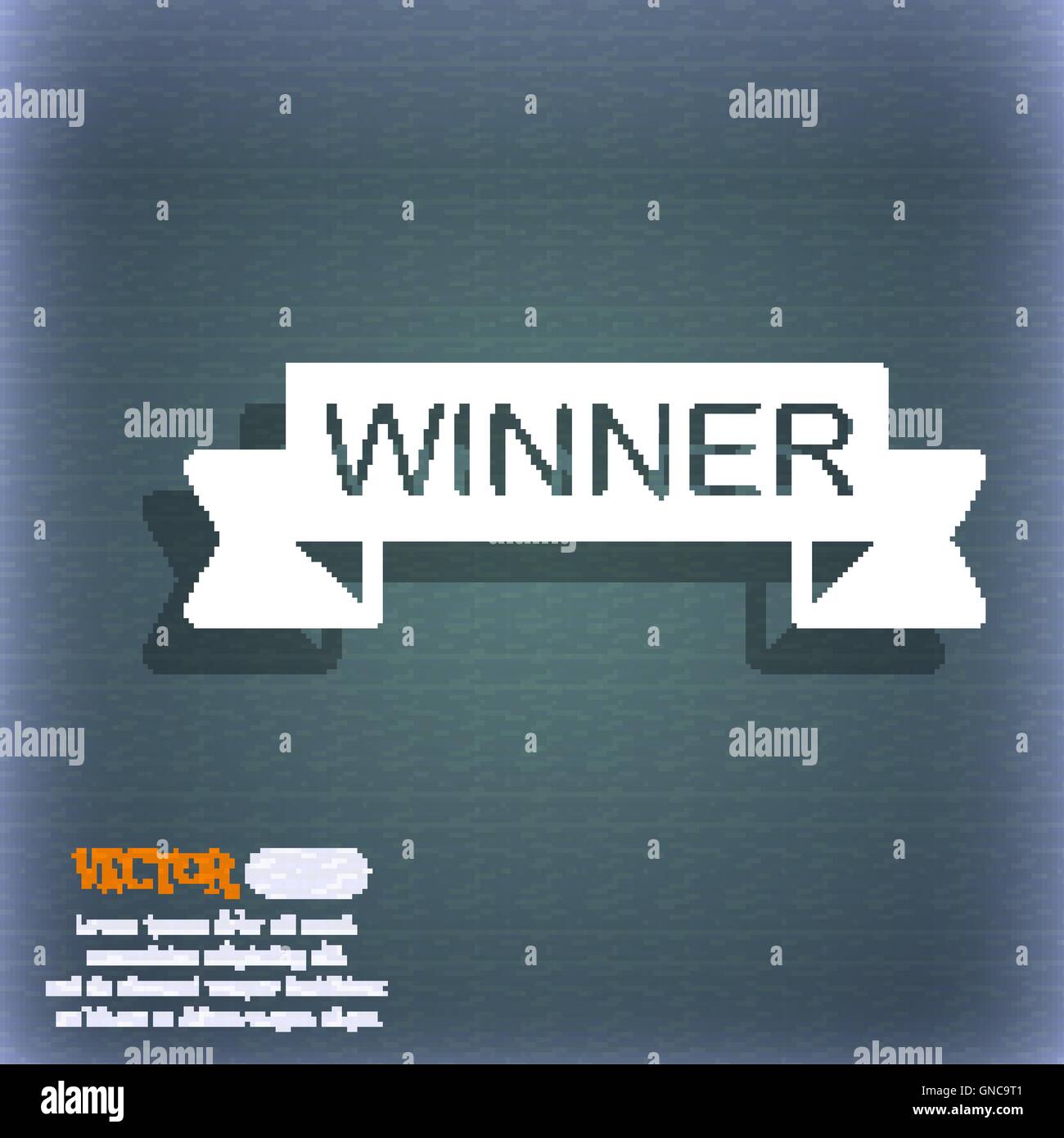 Winner icon. On the blue-green abstract background with shadow and ...
