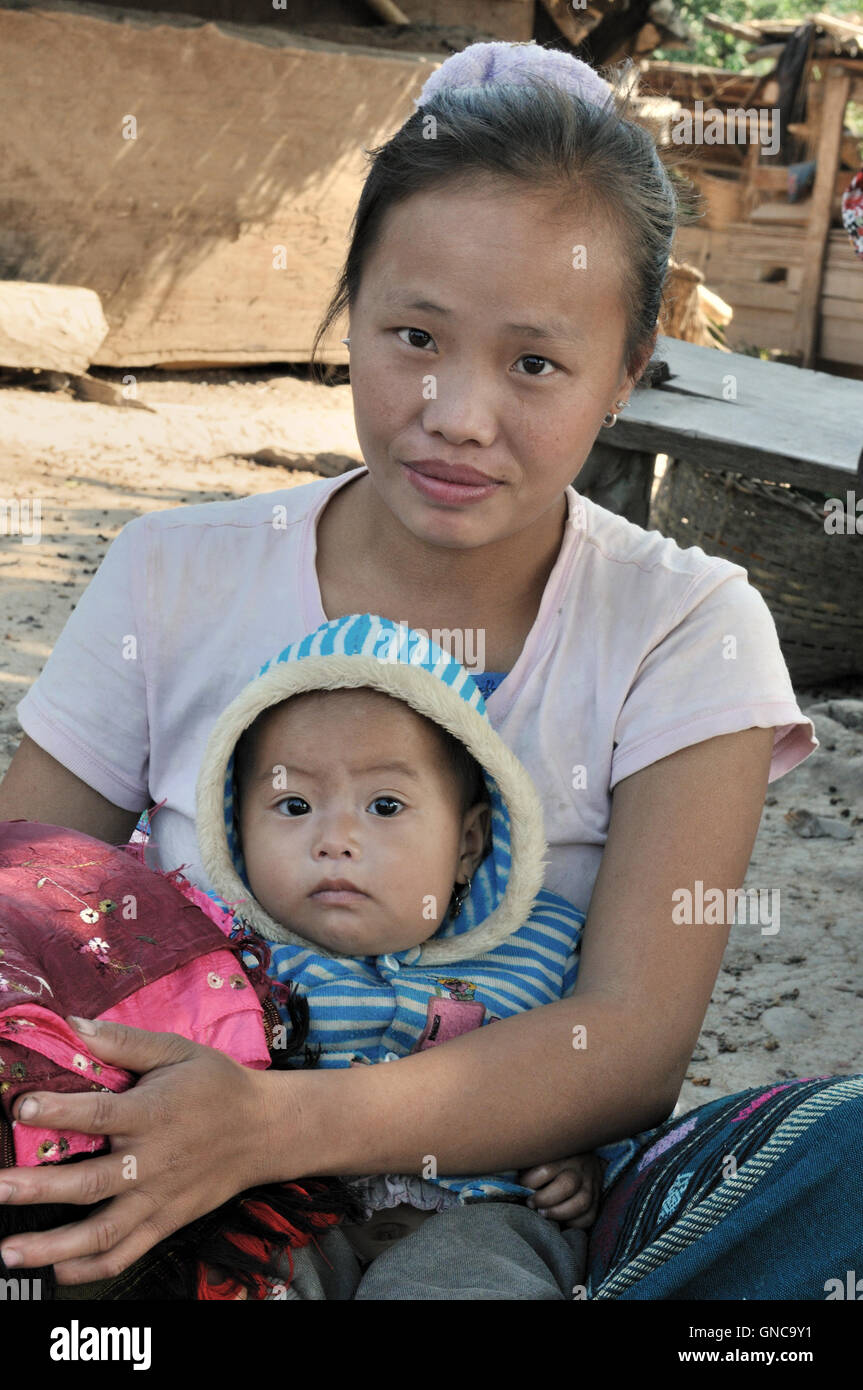 Hmong Village, Mother and Baby Stock Photo - Alamy