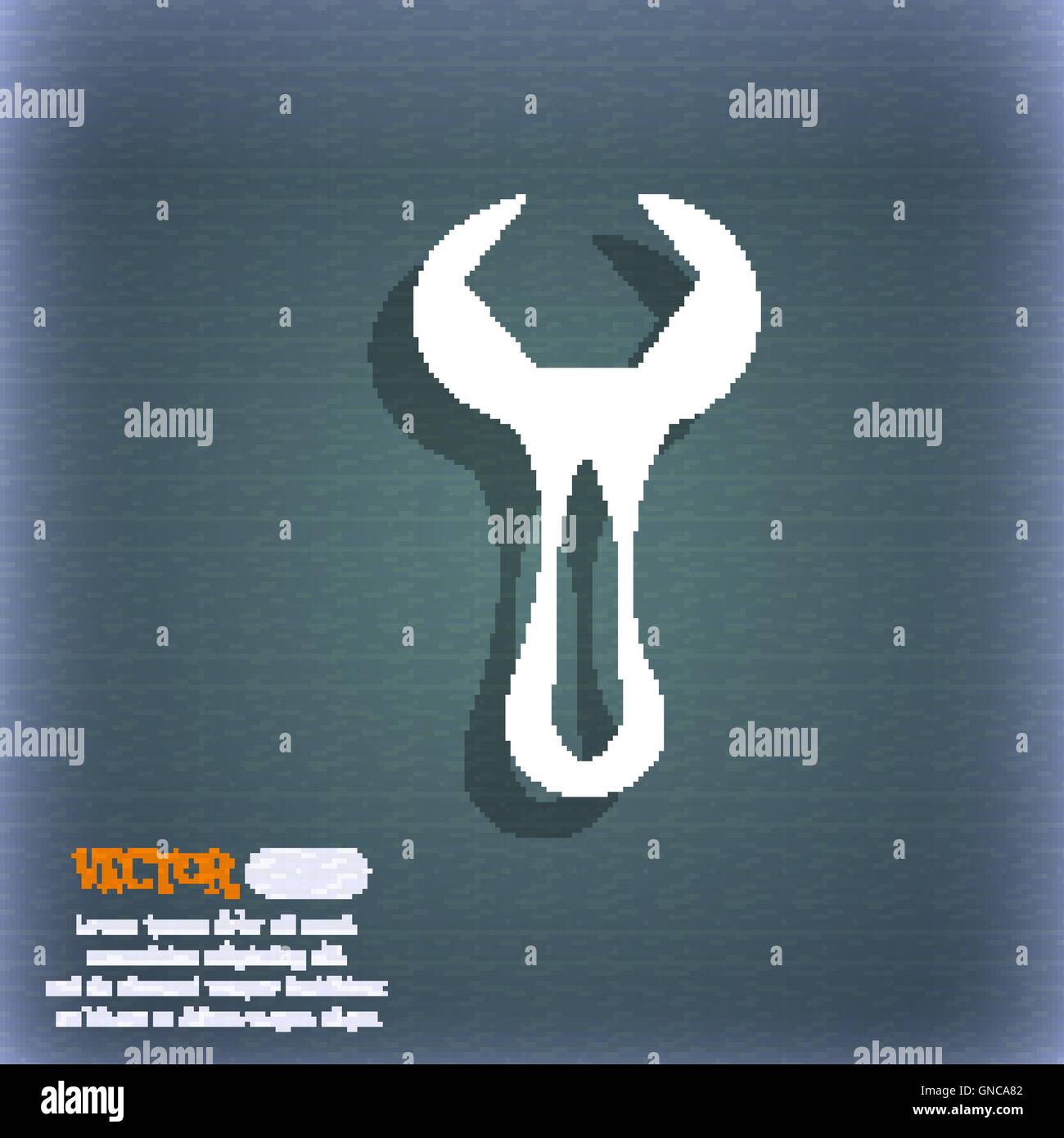 wrench icon. On the blue-green abstract background with shadow and ...