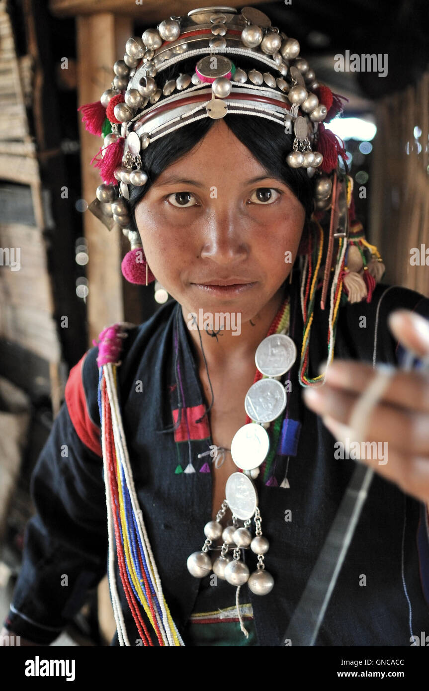 Akha Lady Wearing Traditional Dress With Silver Coins Stock Photo - Alamy