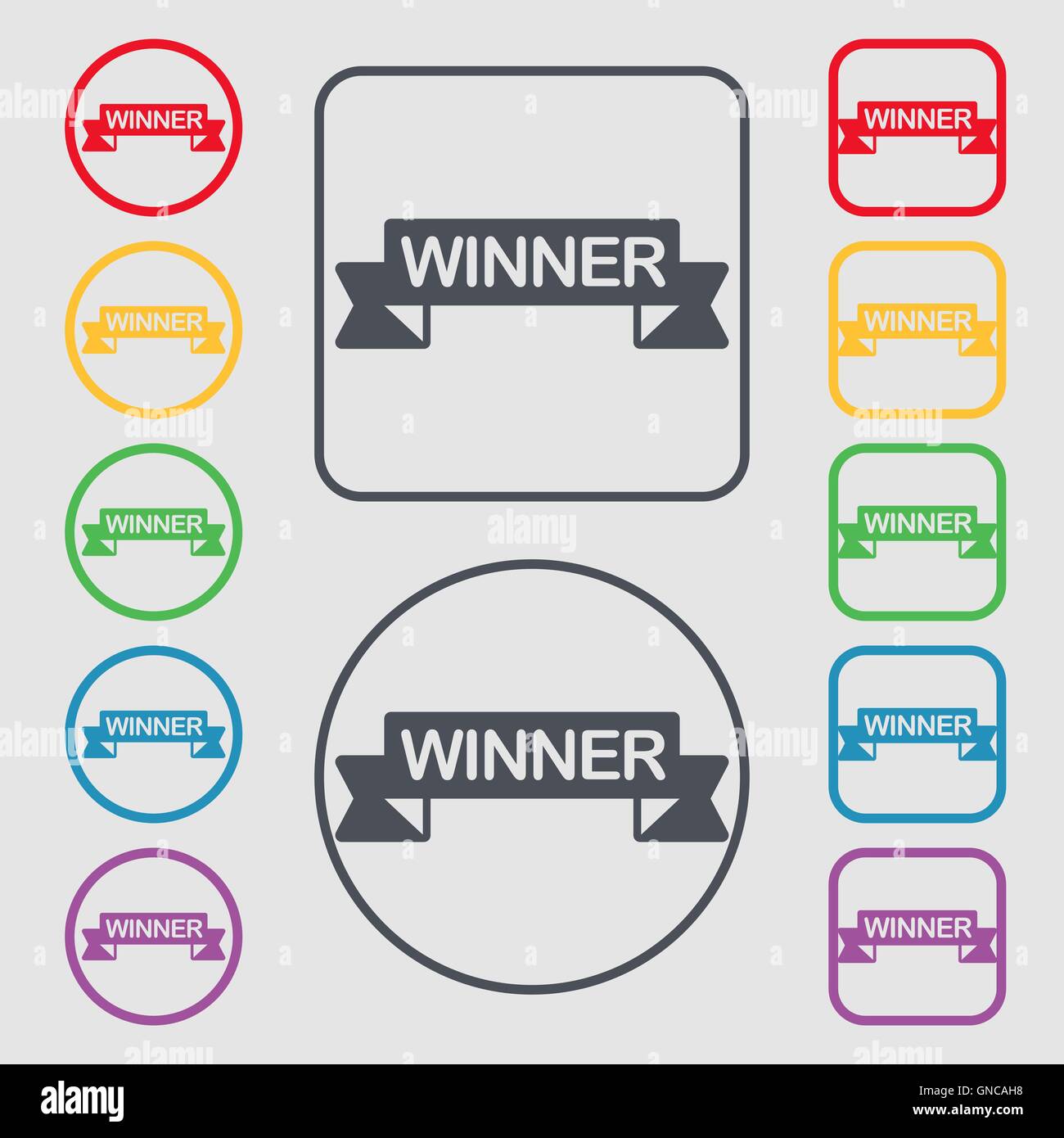 Winner icon sign. symbol on the Round and square buttons with frame ...
