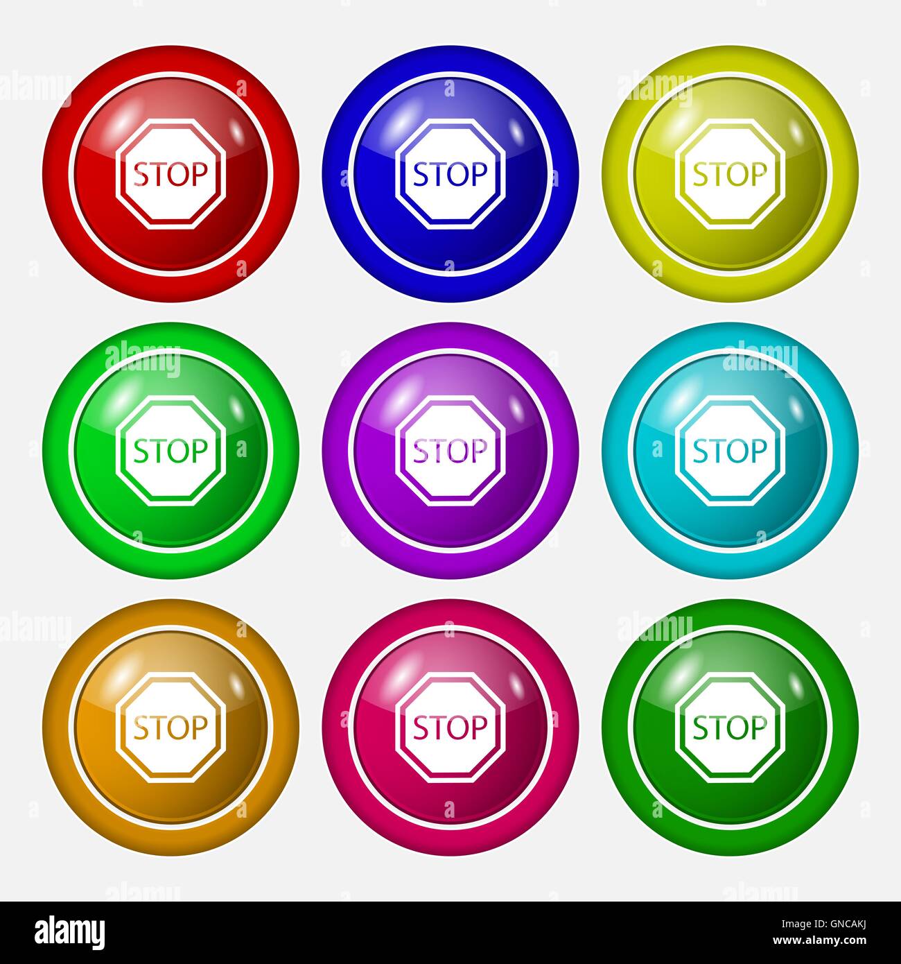 Stop icon sign. symbol on nine round colourful buttons. Vector Stock ...