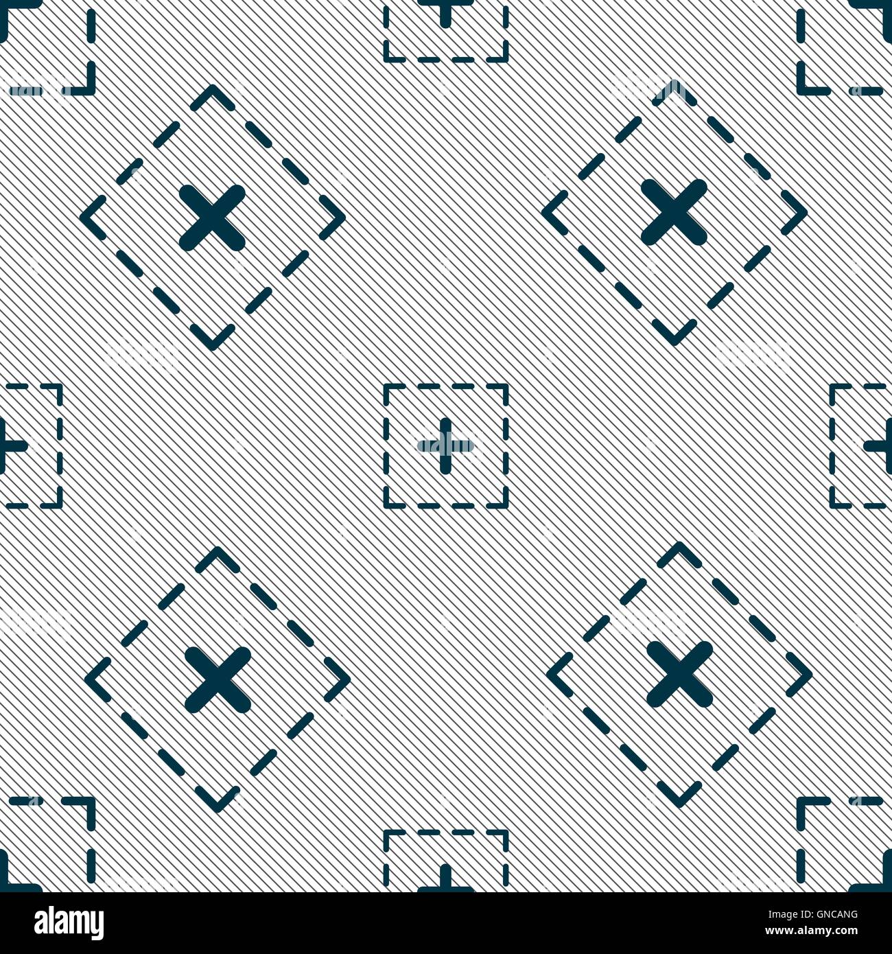Plus in square icon sign. Seamless pattern with geometric texture ...