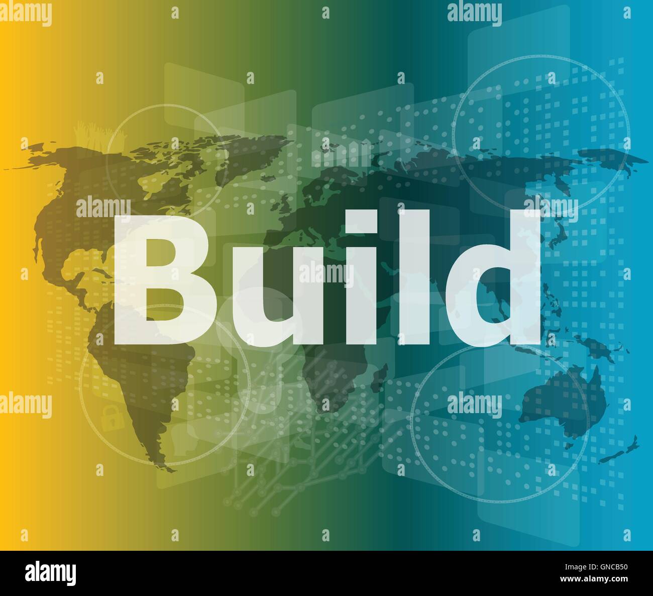 The word build on digital screen, business concept vector illustration ...