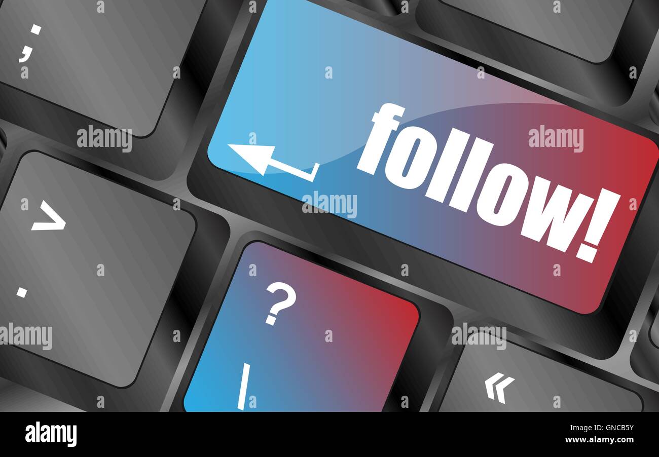 Social media or social network concept: Keyboard with follow button ...