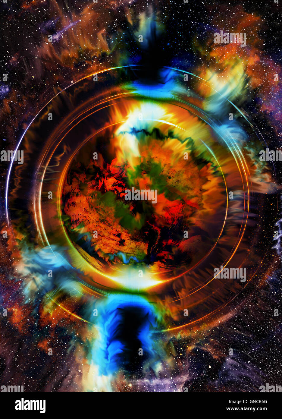 Cosmic space and color circle effect with planet, color background ...