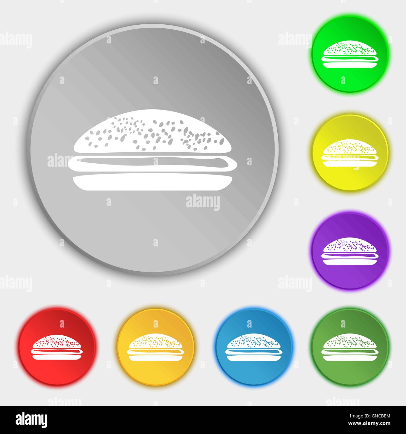 Burger, hamburger icon sign. Symbol on eight flat buttons. Vector Stock ...