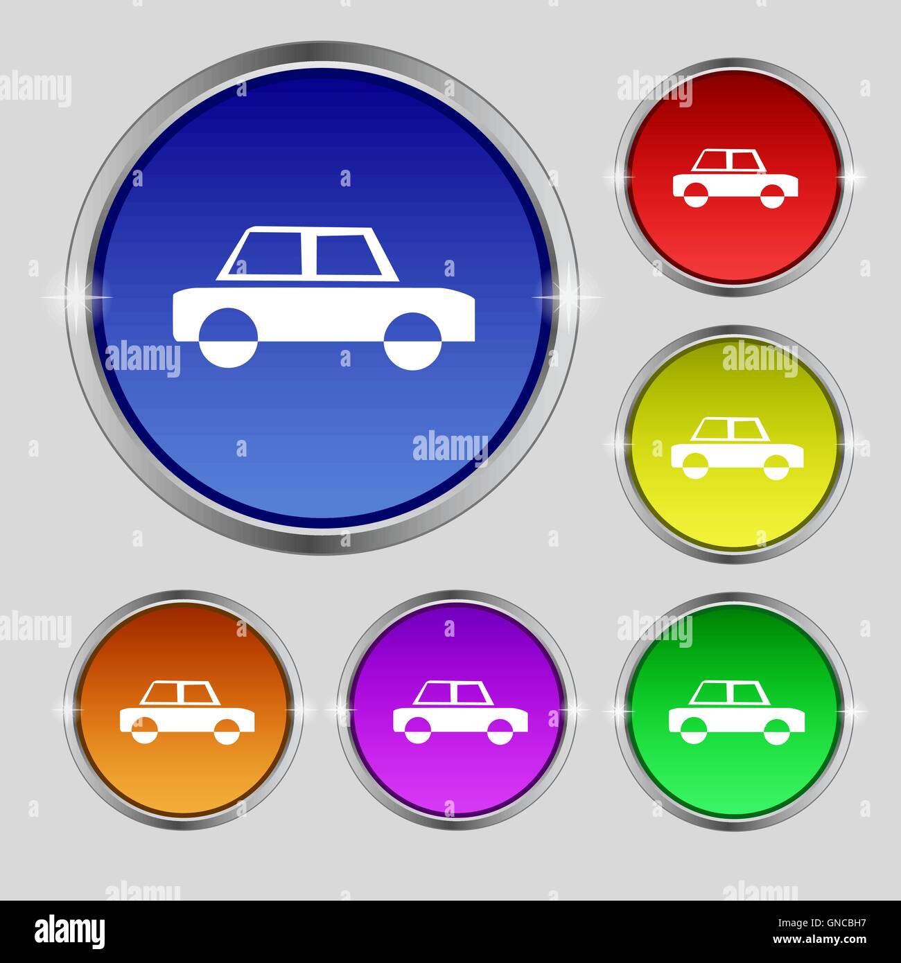 Car icon sign. Round symbol on bright colourful buttons. Vector Stock ...