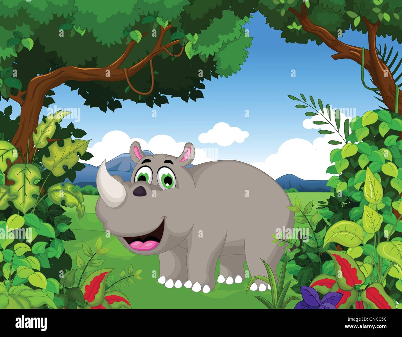 rhino cartoon with landscape background Stock Vector Image & Art - Alamy
