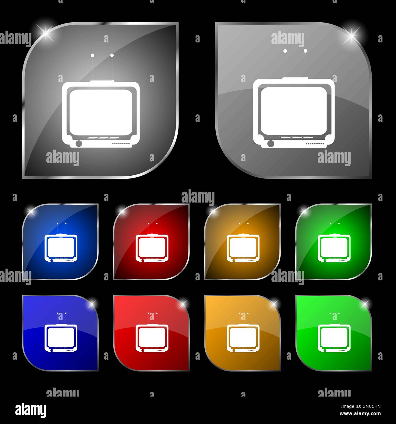 TV icon sign. Set of ten colorful buttons with glare. Vector Stock ...