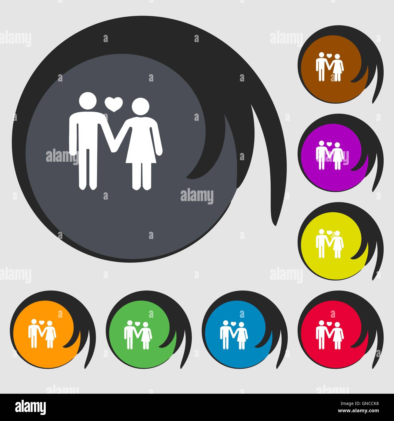 couple in love sign icon. Symbols on eight colored buttons. Vector ...