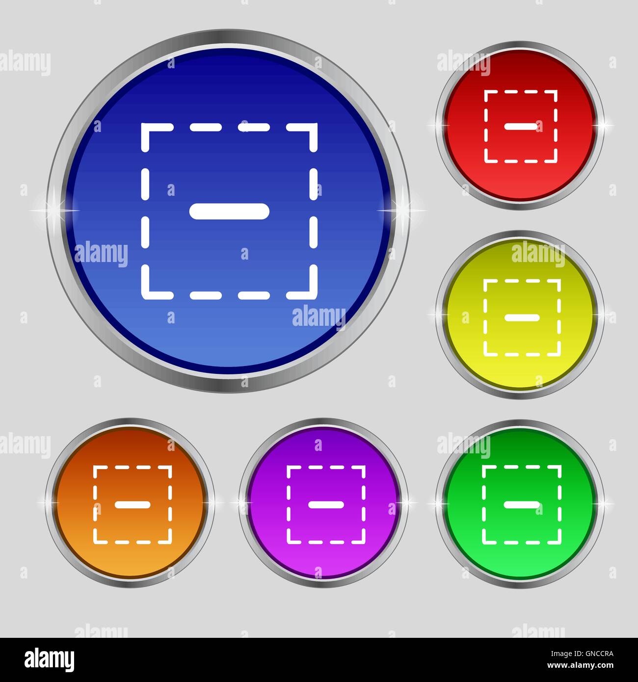 The minus in a square icon sign. Round symbol on bright colourful ...