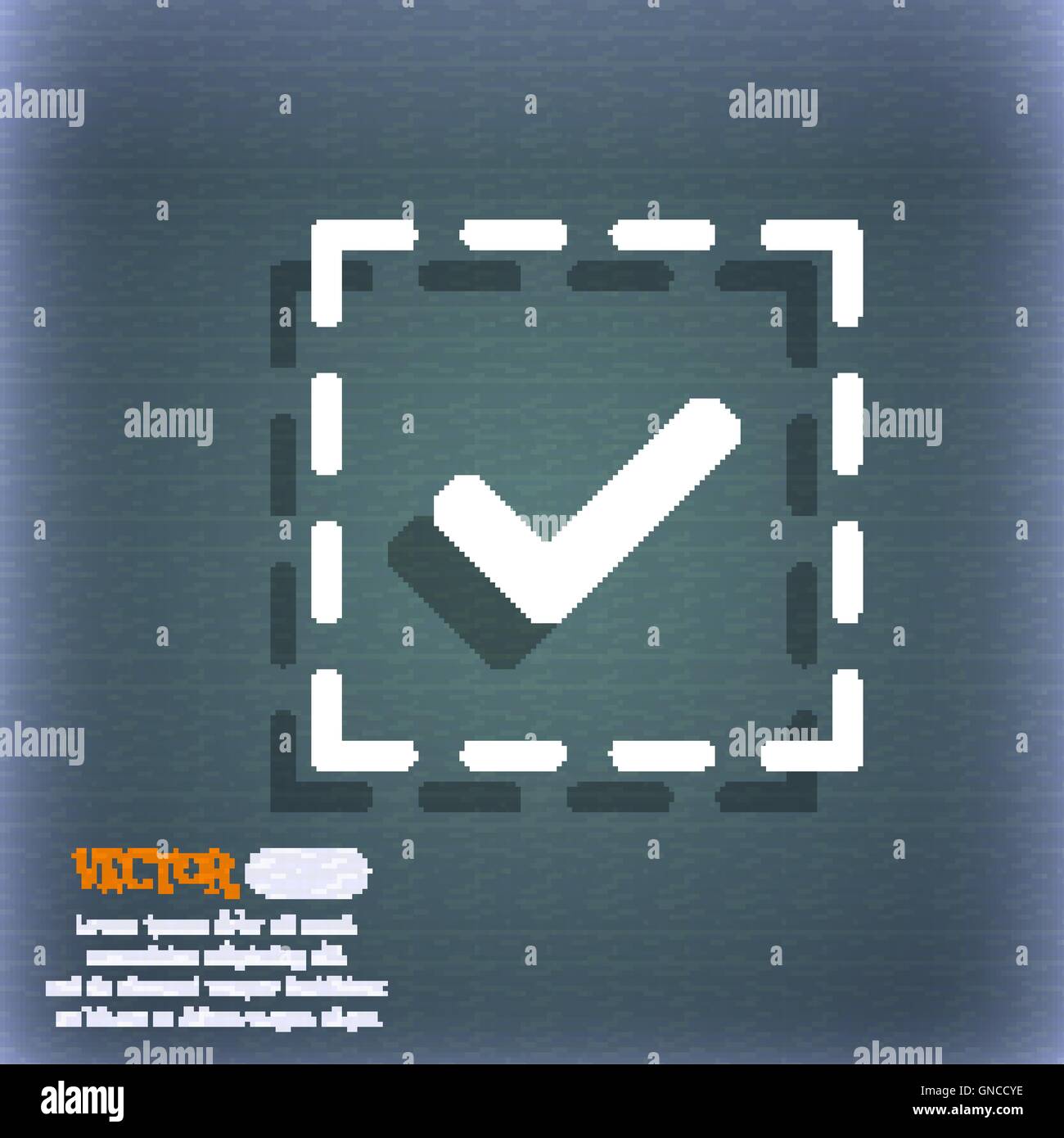 Check mark, tik icon. On the blue-green abstract background with shadow ...