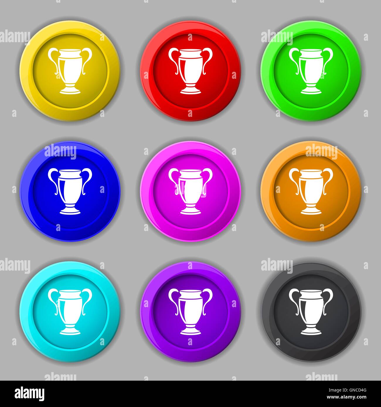 Trophy icon sign. symbol on nine round colourful buttons. Vector Stock ...