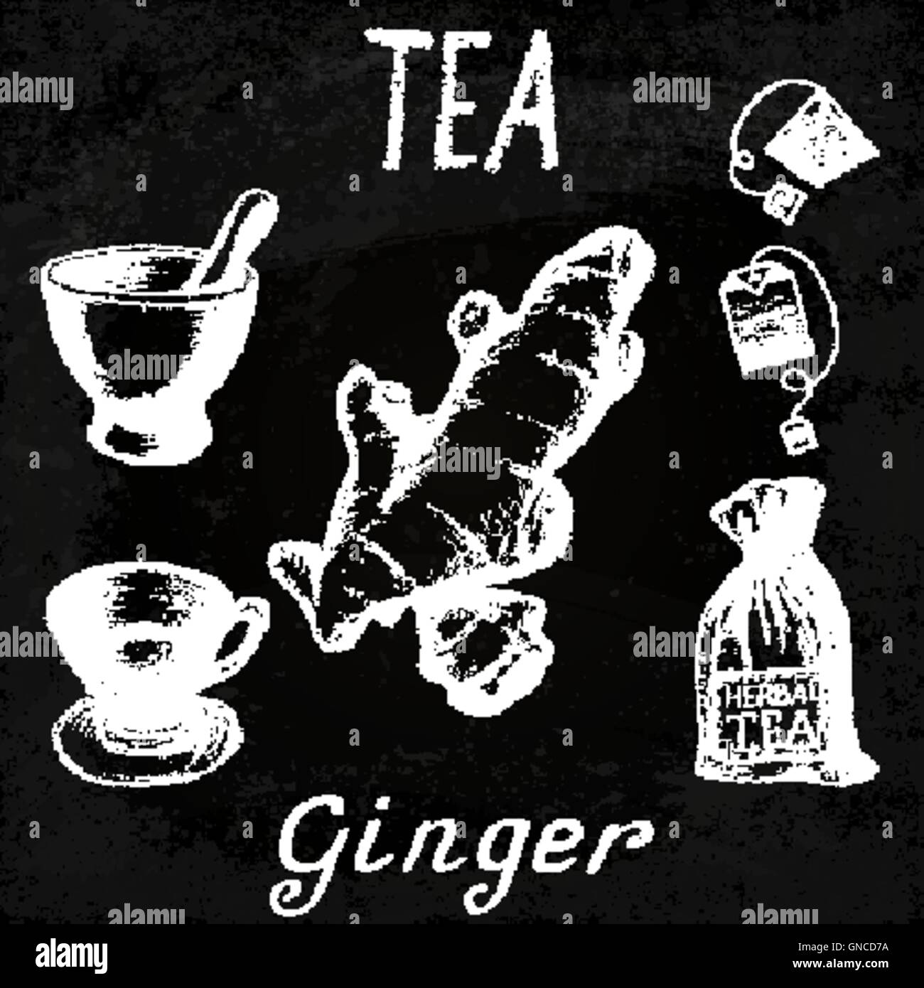 Ginger herbal tea. Chalk board set of vector elements Stock Vector ...