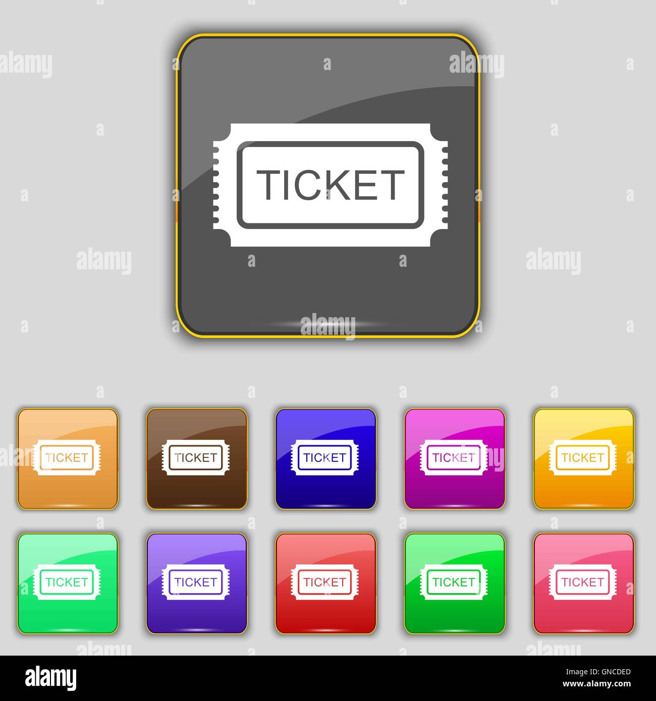 Ticket icon sign. Set with eleven colored buttons for your site. Vector ...