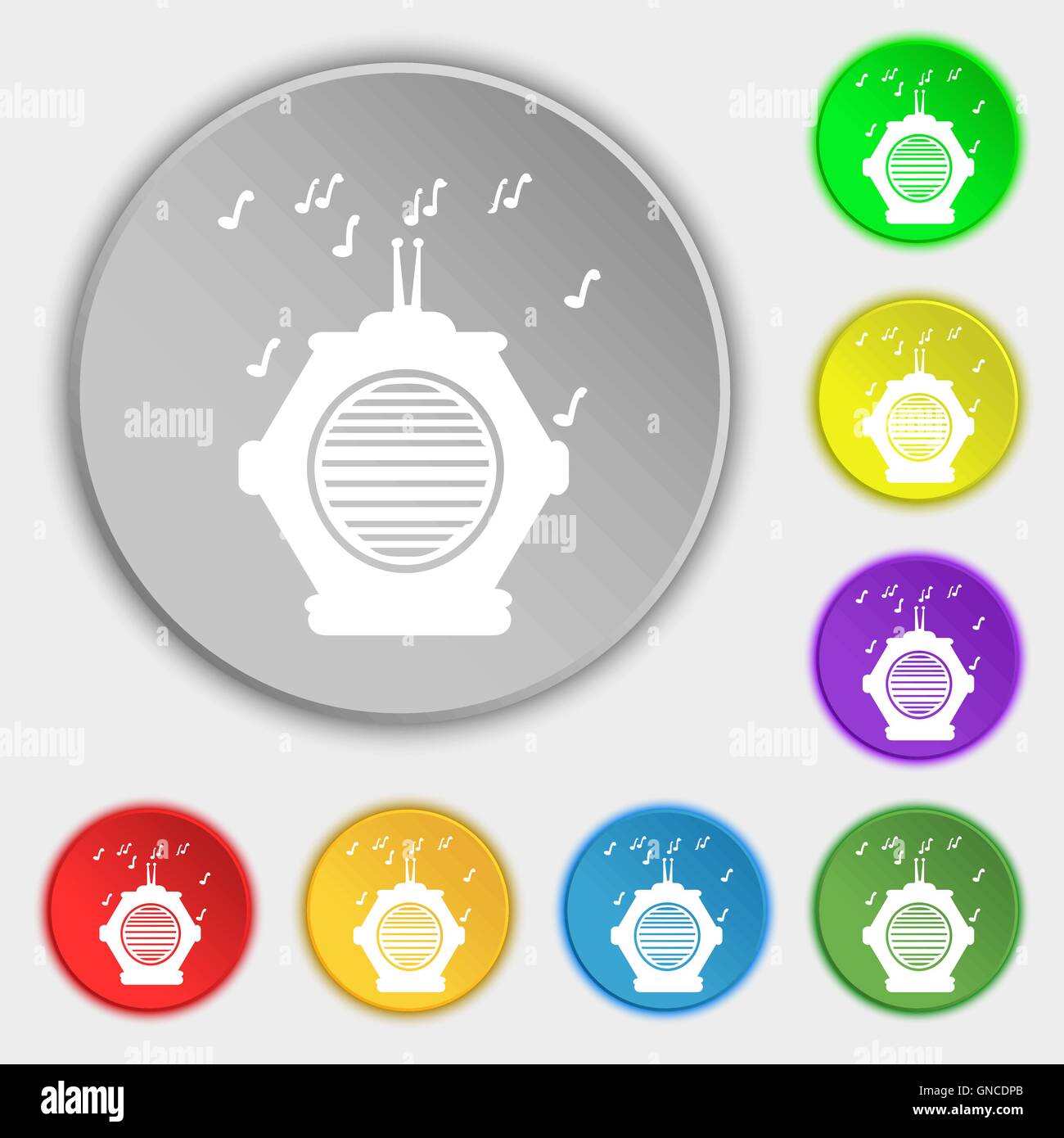 old analog radio icon sign. Symbol on eight flat buttons. Vector Stock ...