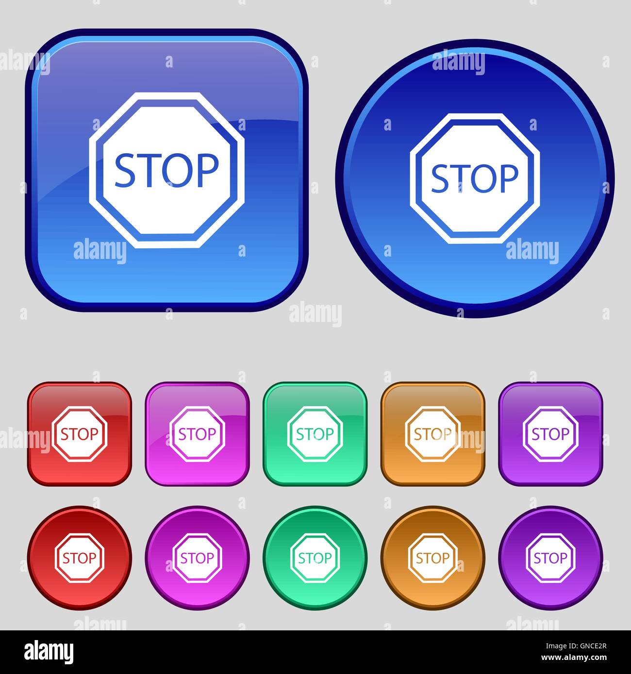 Stop icon sign. A set of twelve vintage buttons for your design. Vector ...