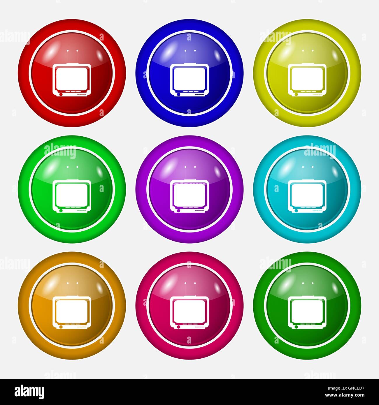 TV icon sign. symbol on nine round colourful buttons. Vector Stock ...
