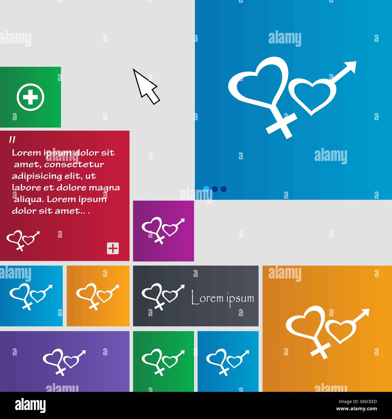 Male and female icon sign. buttons. Modern interface website buttons with cursor pointer. Vector ...