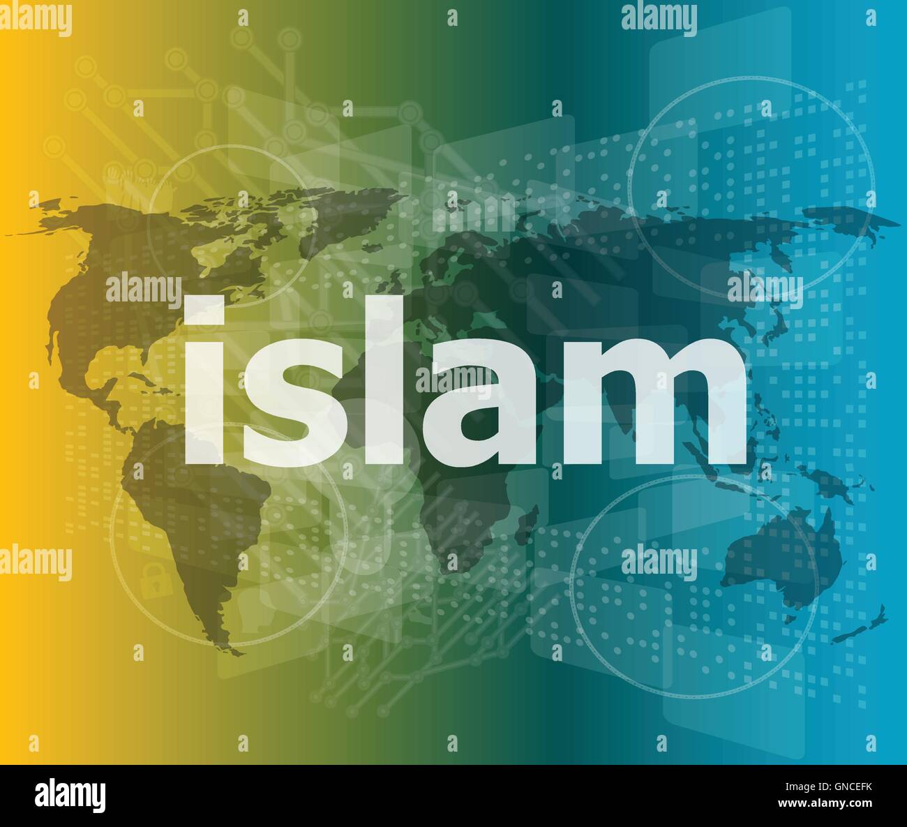 islam, hi-tech background, digital business touch screen vector ...