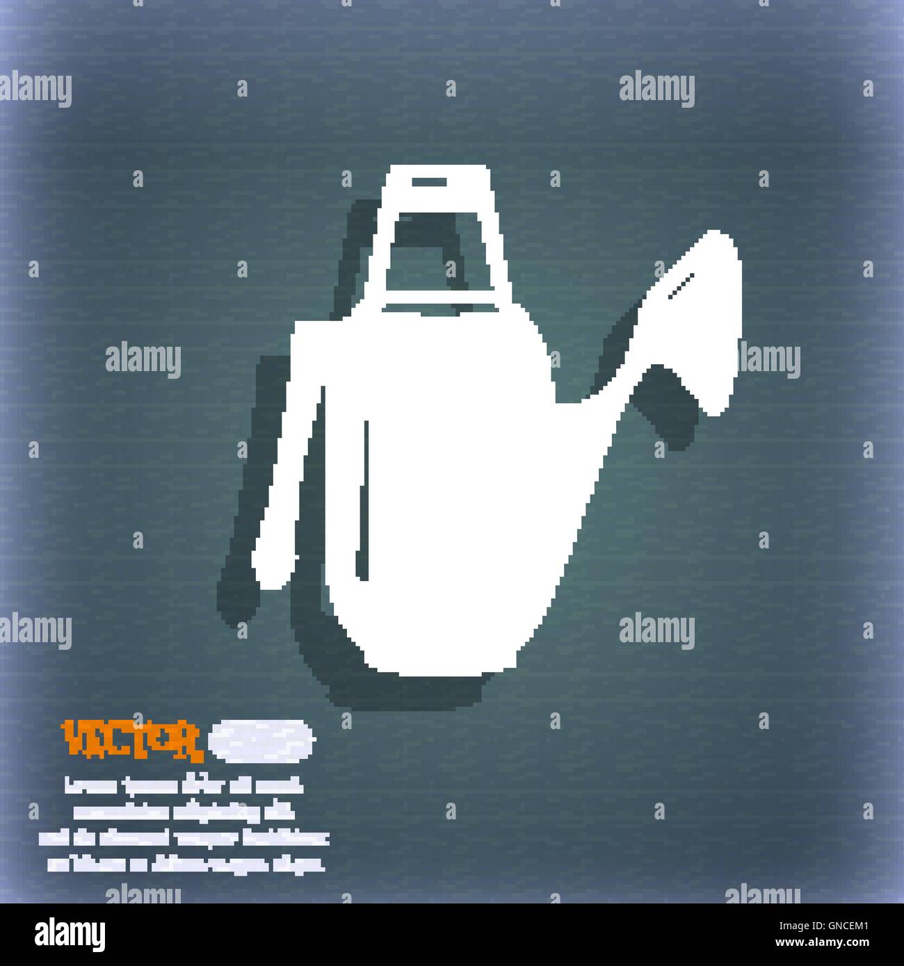 Watering can icon. On the blue-green abstract background with shadow ...
