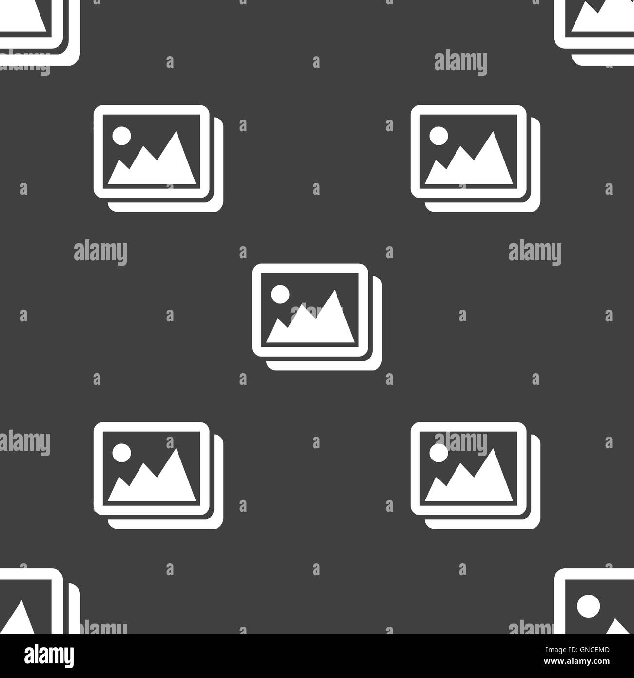 images, jpeg, photograph icon sign. Seamless pattern on a gray ...