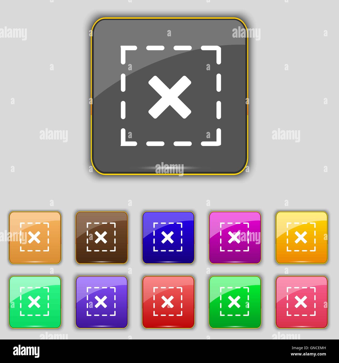 Cross in square icon sign. Set with eleven colored buttons for your ...