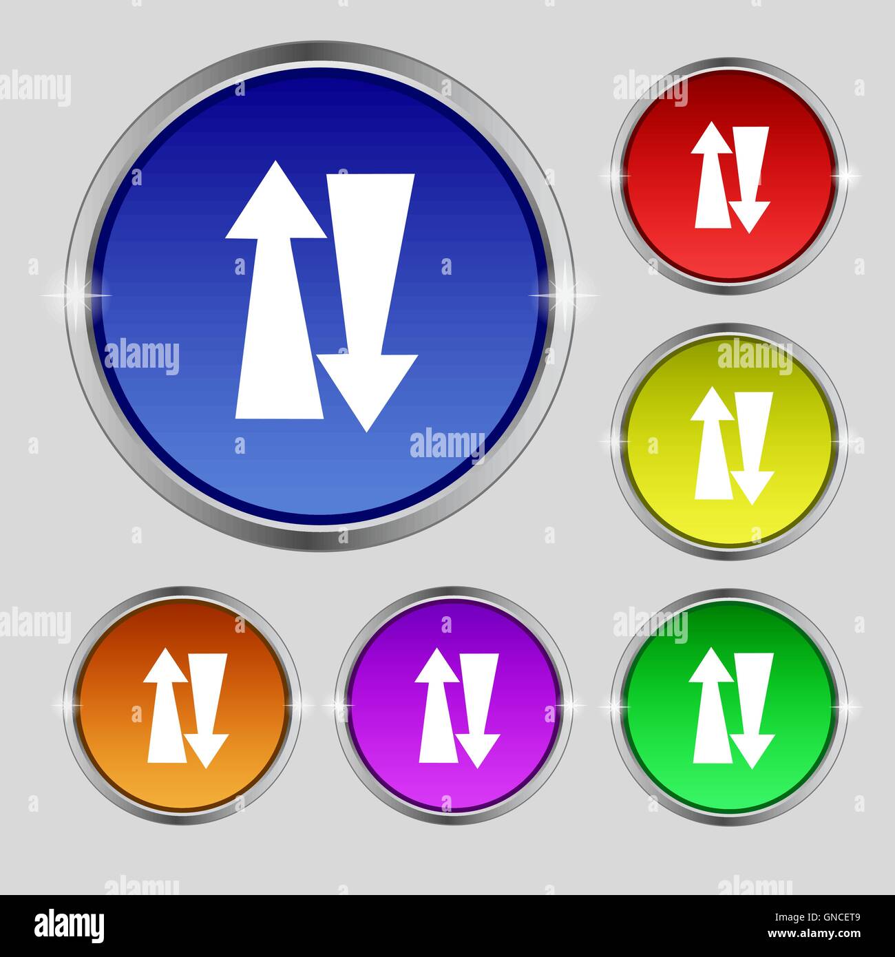 Two way traffic, icon sign. Round symbol on bright colourful buttons ...