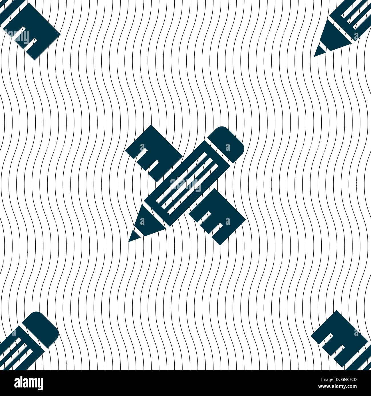 Pencil with ruler icon sign. Seamless pattern with geometric texture ...