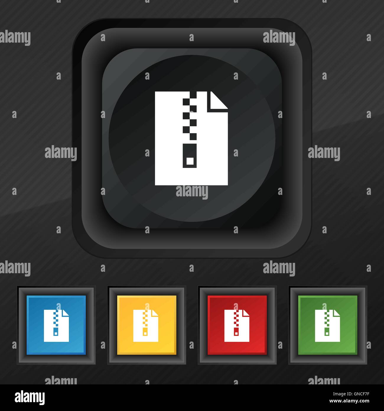 computer zip folder, archive icon symbol. Set of five colorful, stylish ...