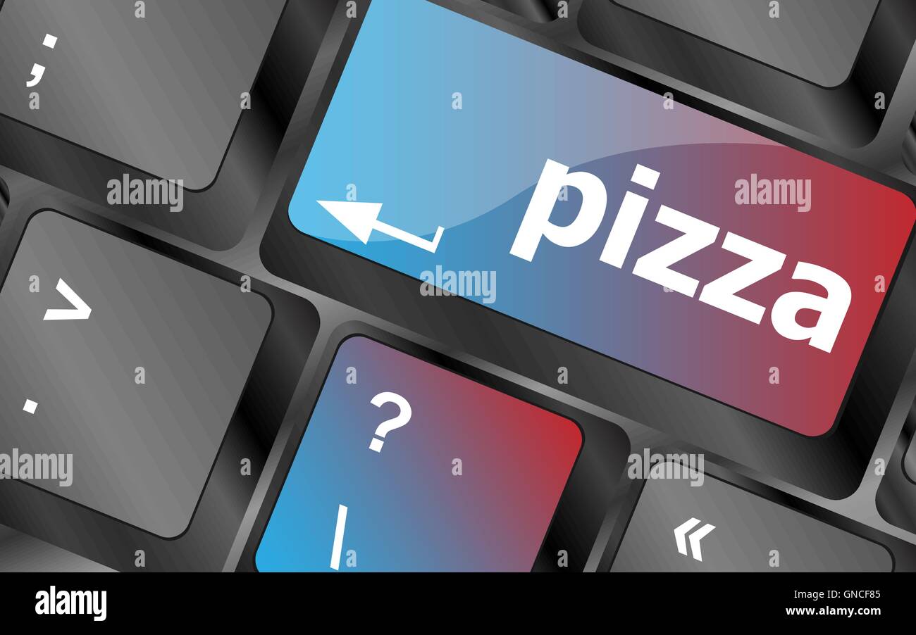 Computer keyboard with blue pizza word on enter key, vector, keyboard ...